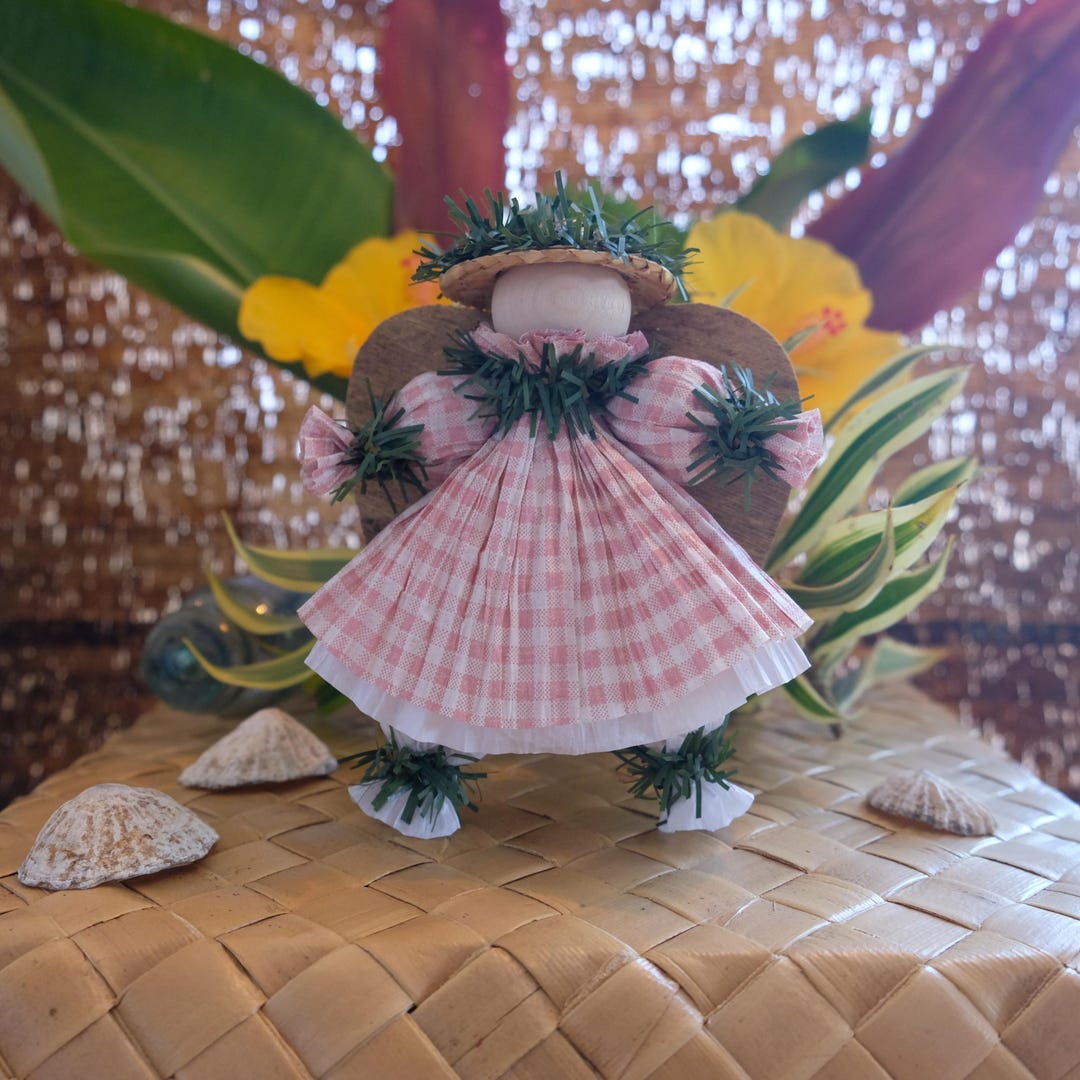 Handmade Bright Pink and Green Gingham Palaka Hula Angel Christmas ...