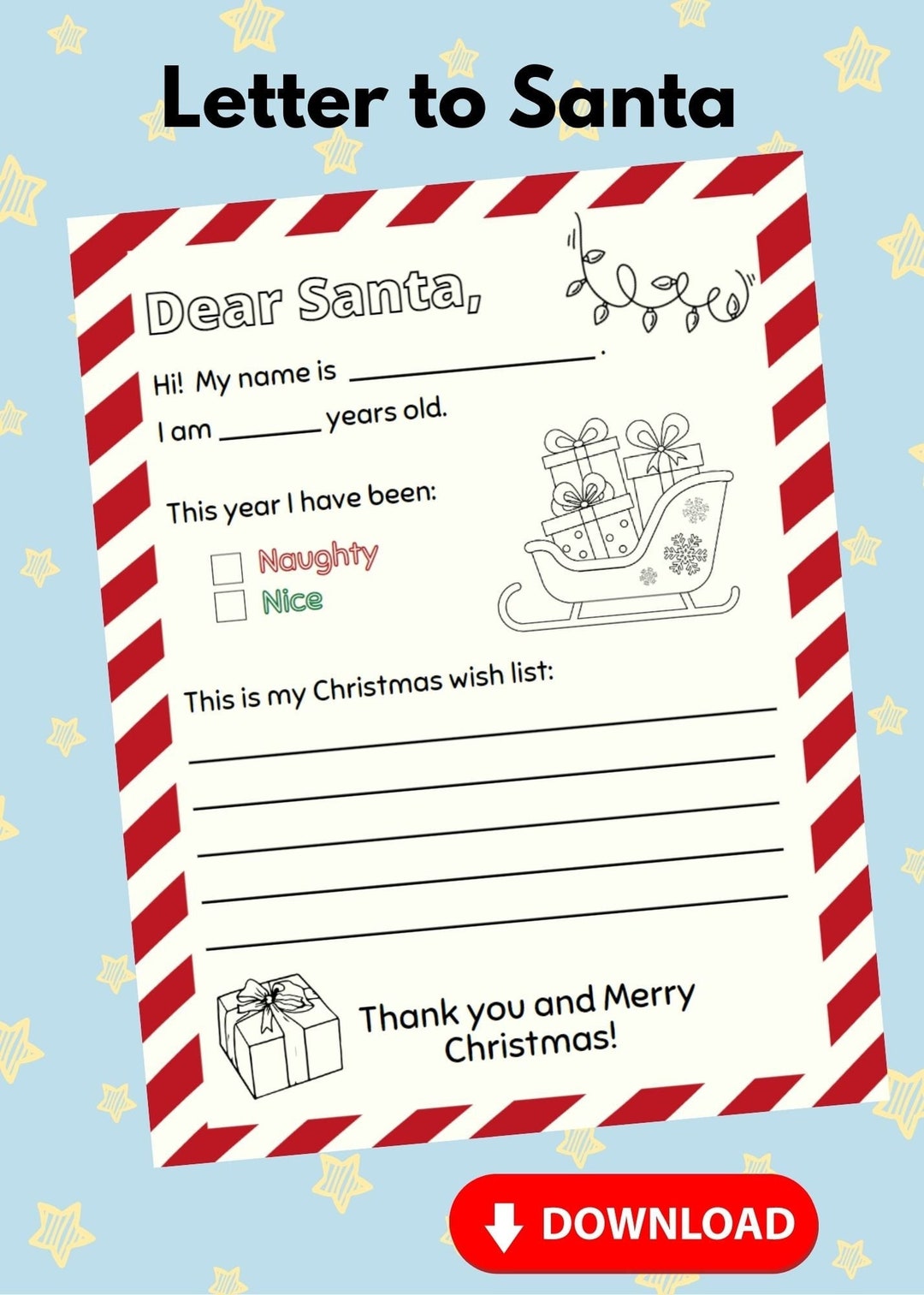 Carta imprimible a Santa actividad navideña para niños - Etsy España
