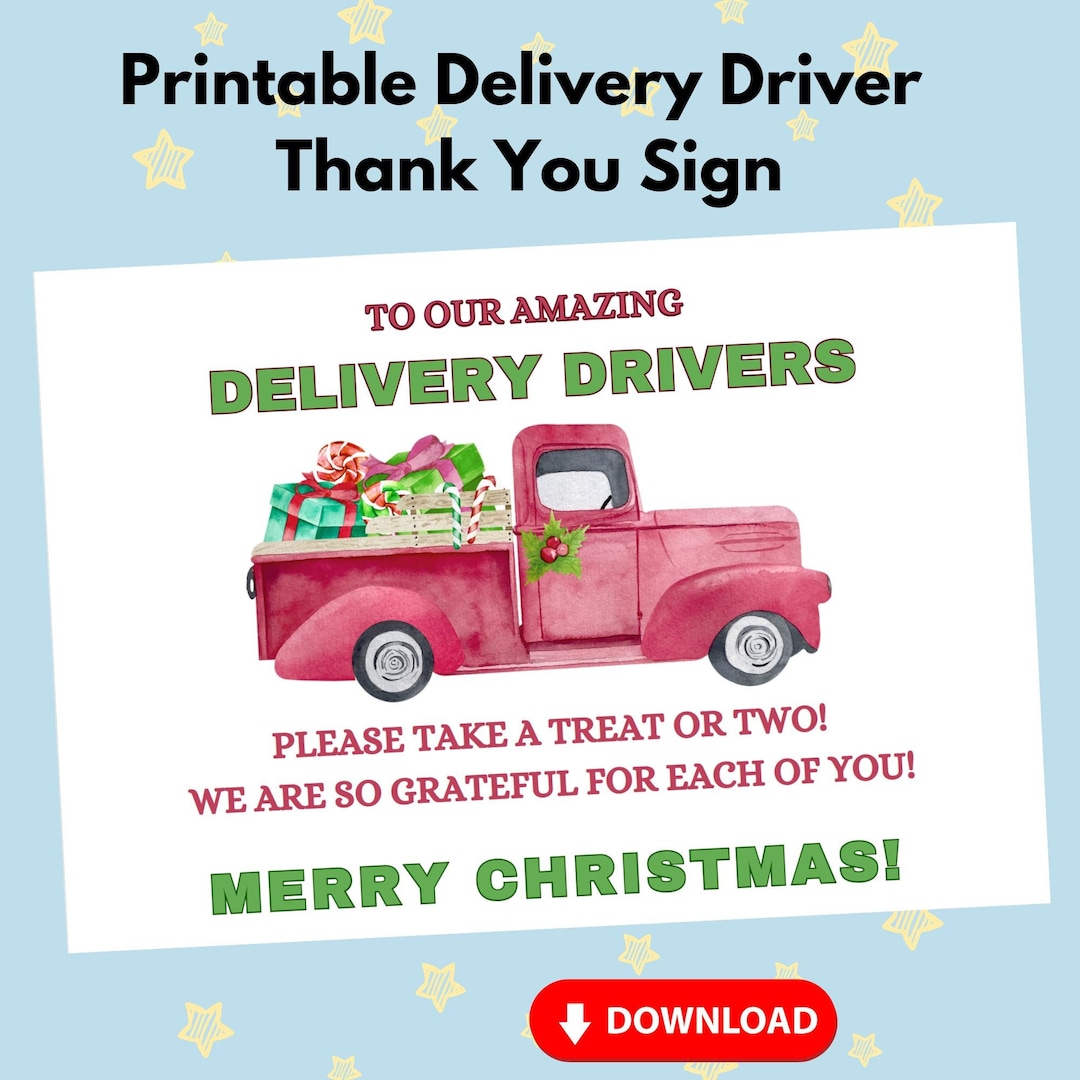 Printable Delivery Driver Thank You Snack Sign Merry Christmas Happy ...