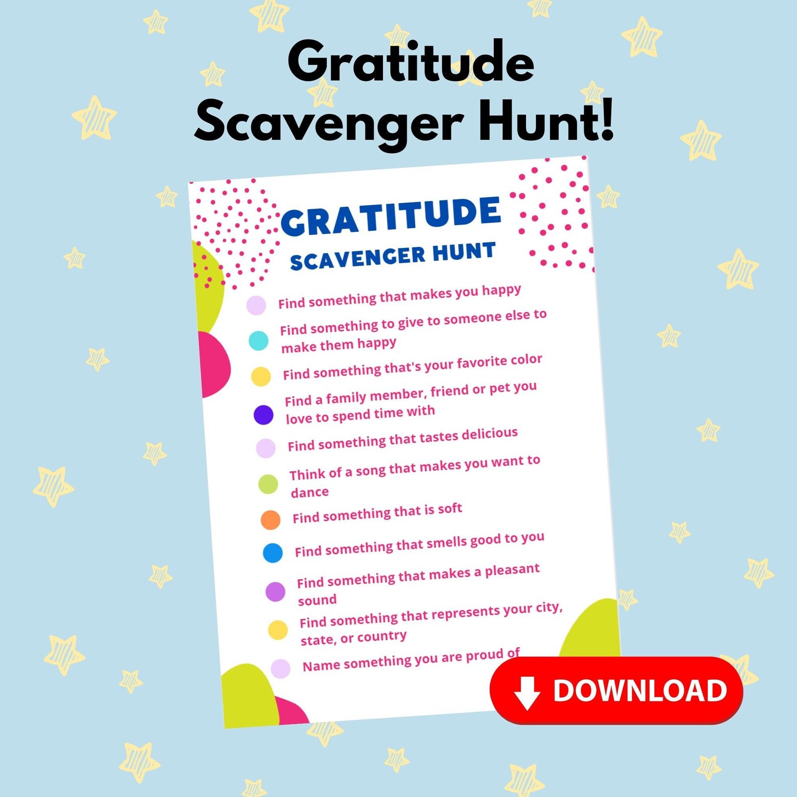 Gratitude Scavenger Hunt - Thanksgiving - School - Therapy - Etsy