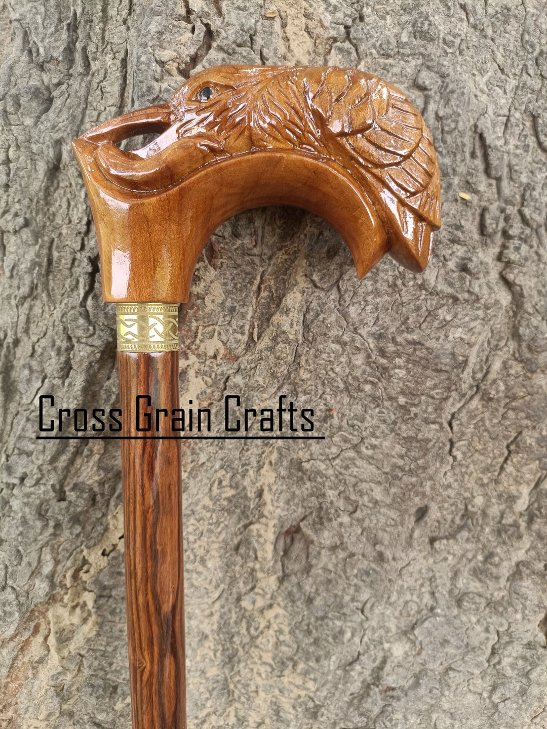 Kingfisher Handle Wooden Walking Stick Walking Cane Wood Carved ...