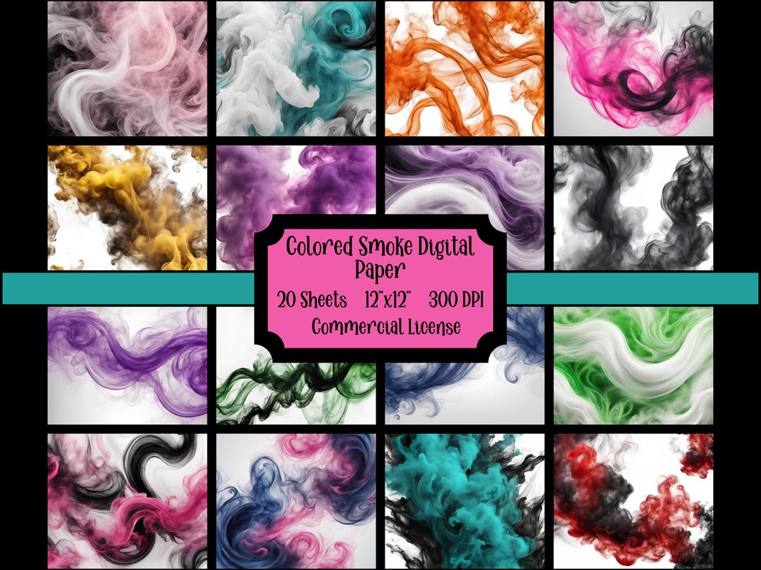 Colorful Smoke Digital Paper Pack: Abstract Art, 12x12 (digital ...