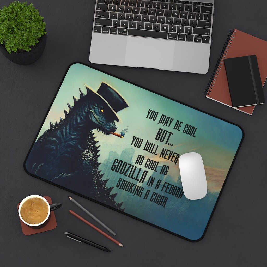 Godzilla in a Fedora With a Cigar Desk Mat - Etsy