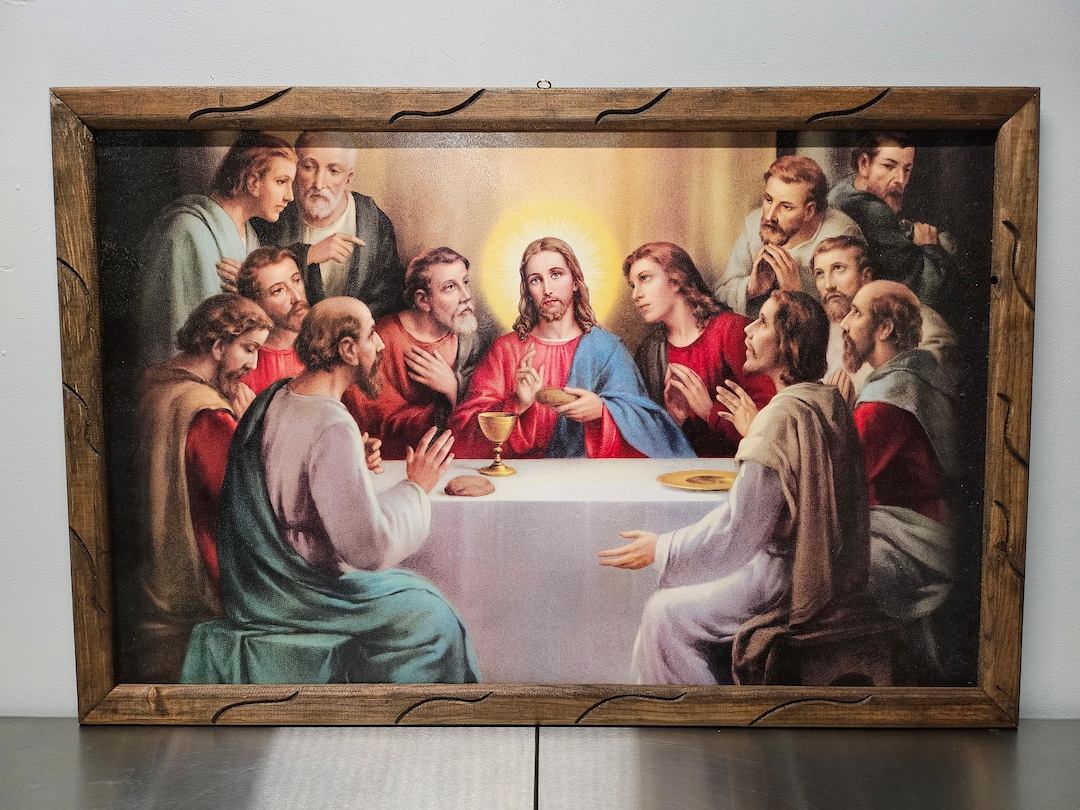 Jesus Christ Last Supper Wooden Picture Frame 18 X 13 Rustic Catholic ...