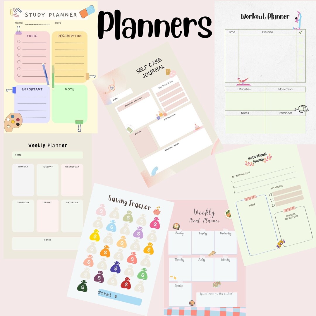 Digital Printable Weekly Planner Meal Planner Self Care Study Planner ...