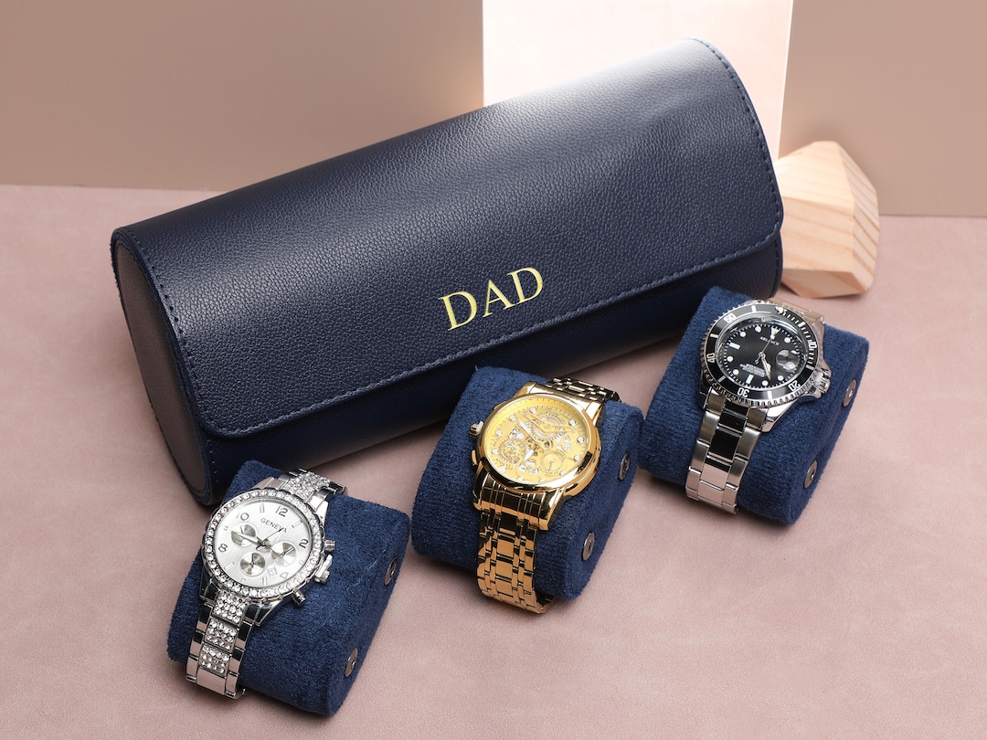 Navy Blue Vintage Watch Storage Box Personalized Watch Storage Box ...