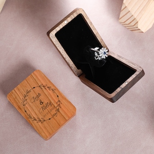 Rotating Engagement Ring Box, Personalized Wedding Ring Box, Wooden ...