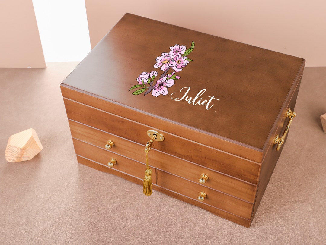 Birthday Flower Jewelry Box for Women Girls Custom Jewelry Box, Wooden ...