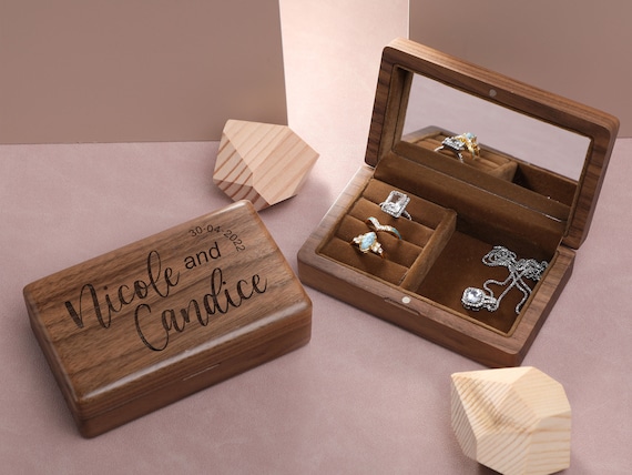 Custom Rectangular Jewelry Box Wooden Ring Box With Mirror - Etsy