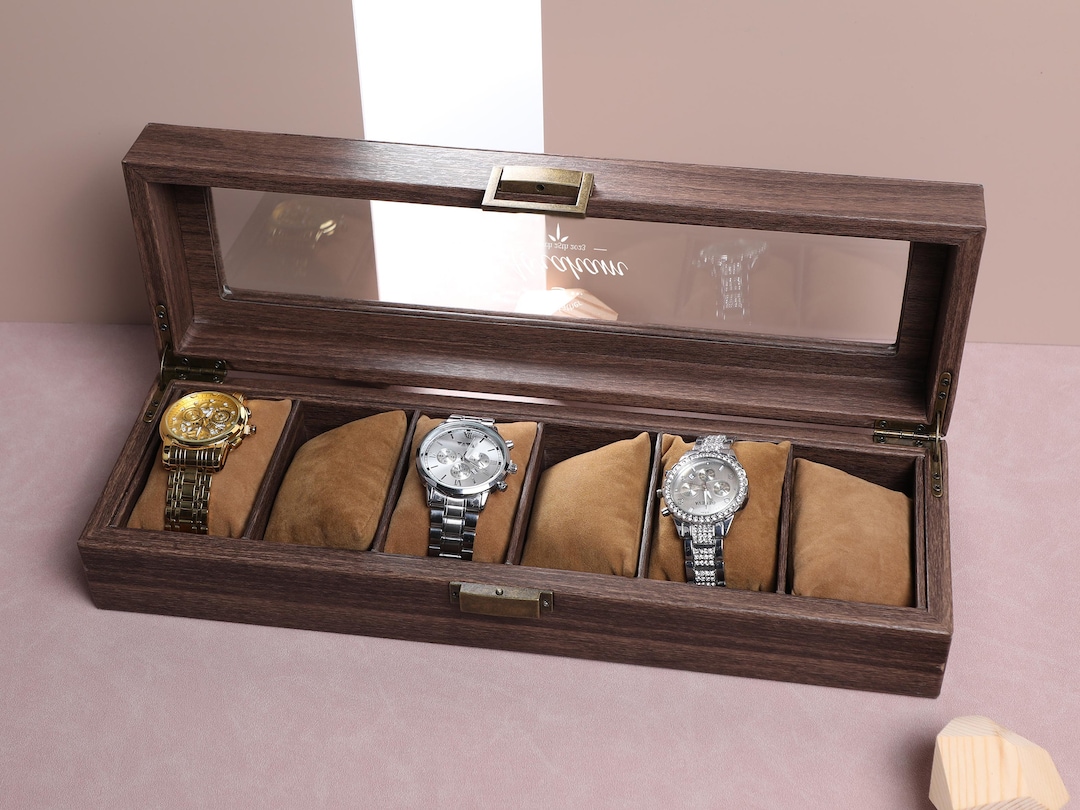 Personalised Watch Box in Brown PU Leather With Name, Large Storage Box ...