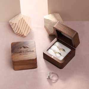 Customize Wedding Ring Box, Engrave Wooden Square Ring Box, Square Walnut Ring Box, Double Slot ...