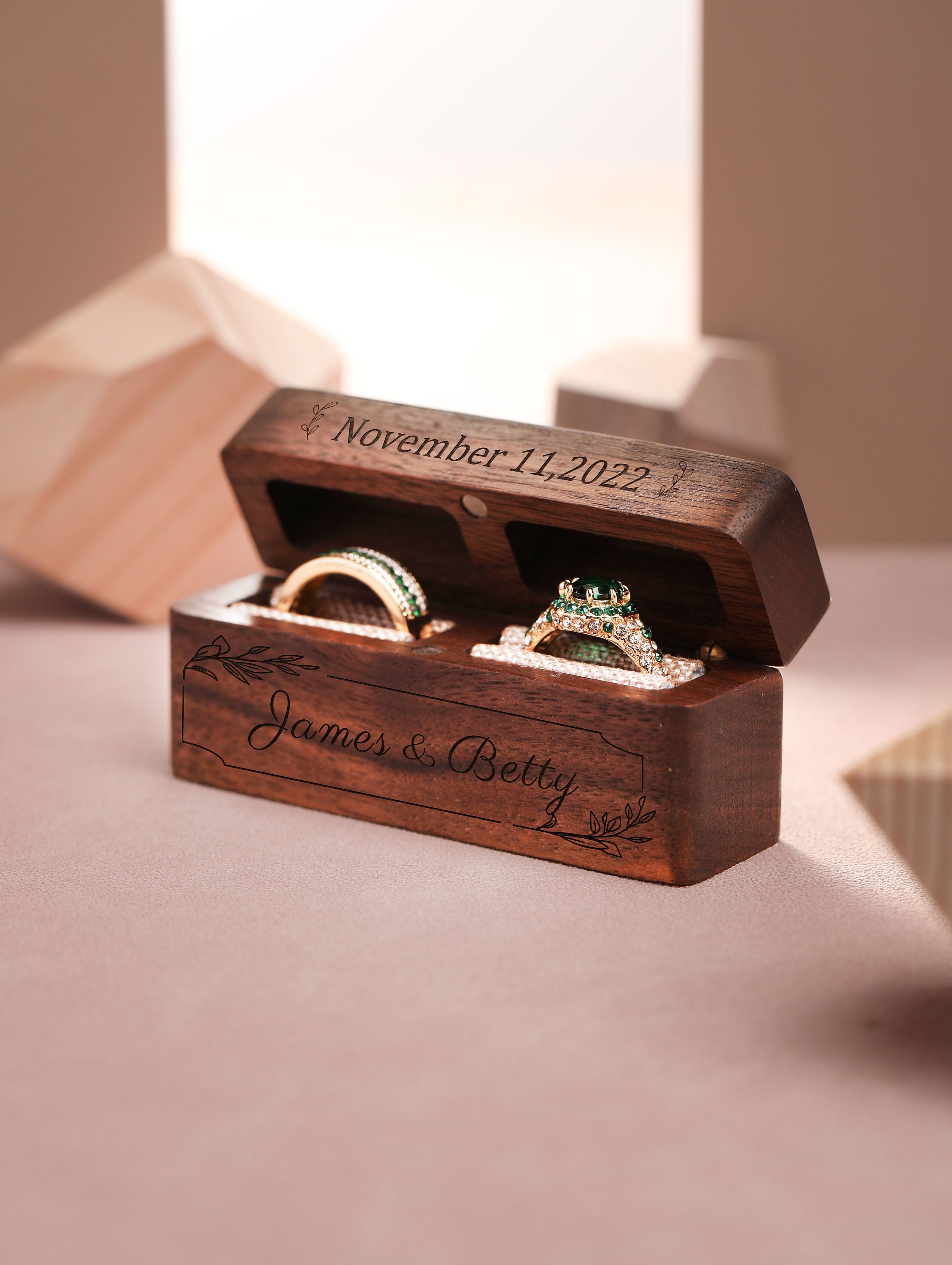 Personalized Wedding Ring Box Wide Wood Double Ring Box - Etsy