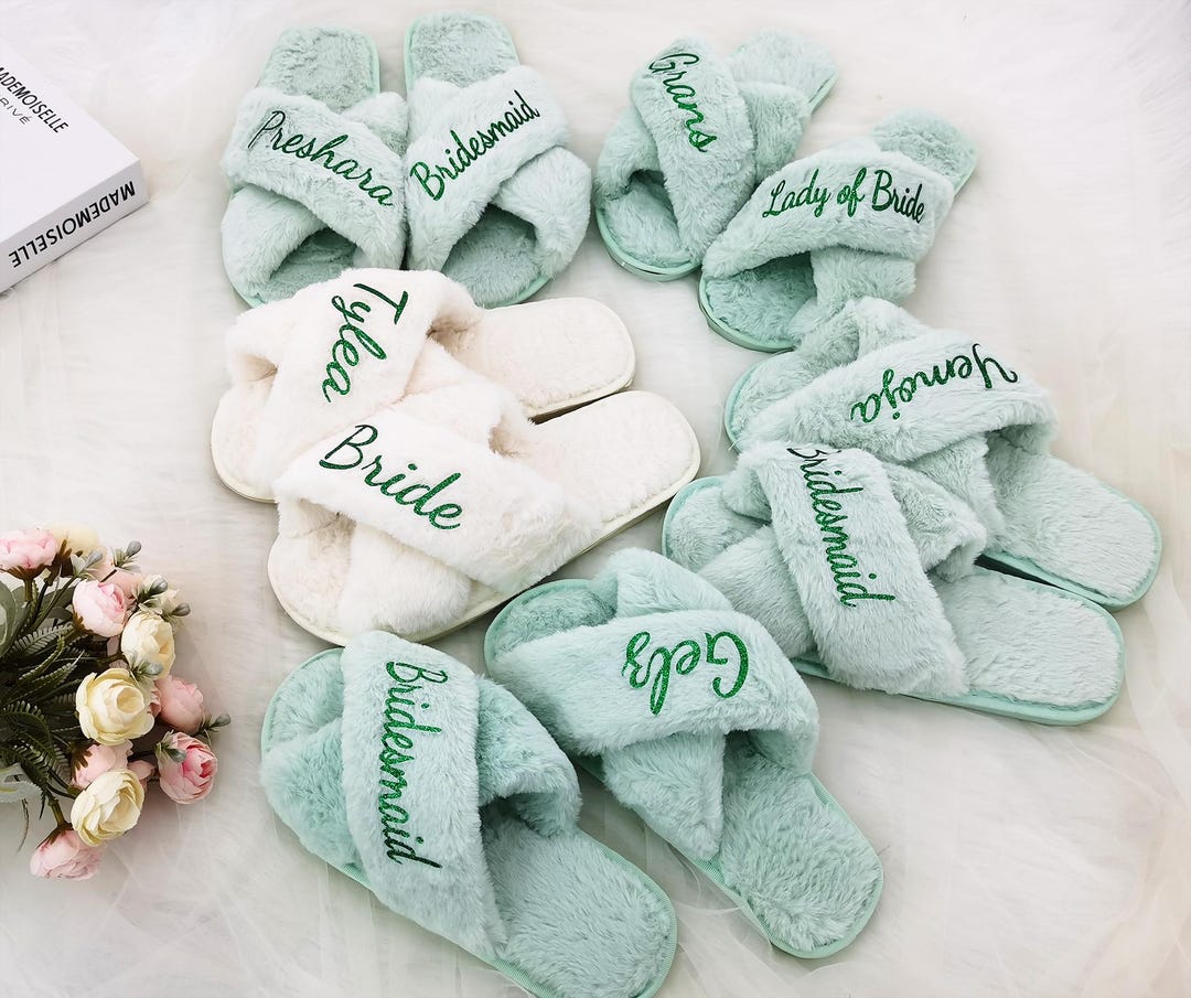 Custom Fluffy Slippers,bride Slipper Personalized,custom Bride Slippers ...