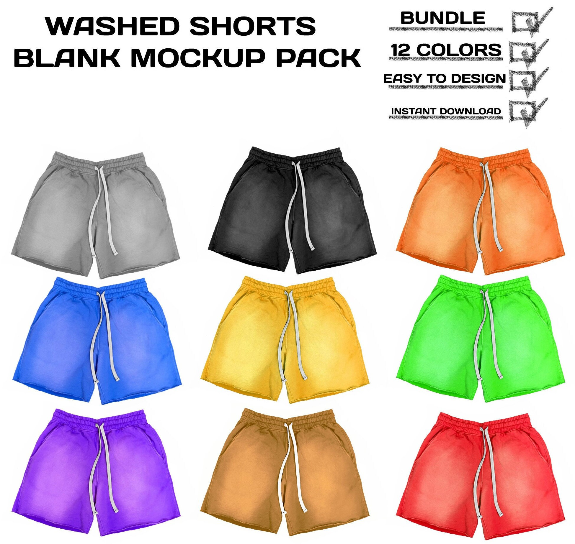 Washed Shorts Blank Mock-up Bundle, Shorts Mock up 12 Colors, Png ... Washed Shorts Blank Mock-up Bundle, Shorts Mock up 12 Colors, Png ...