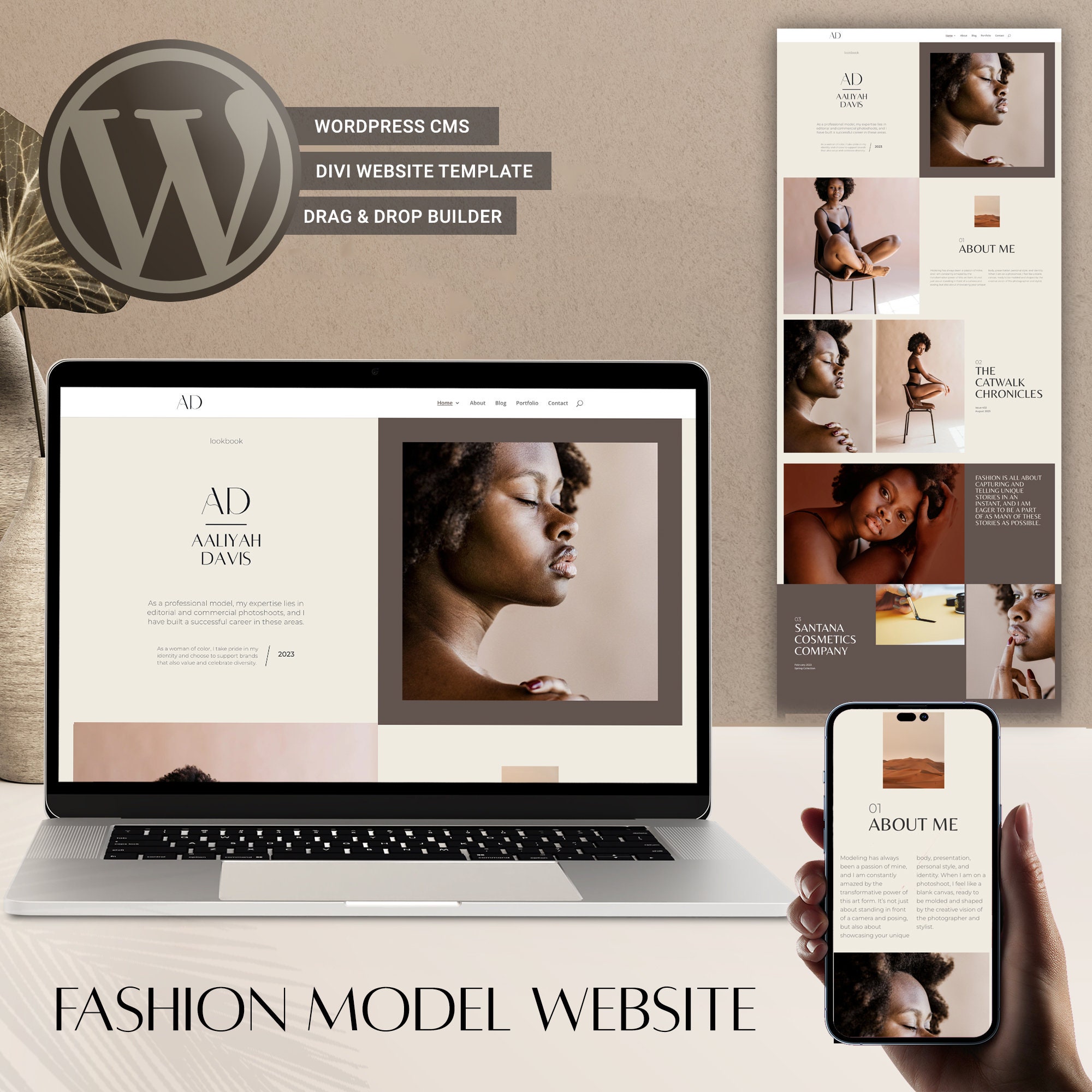 Fashion Model Wordpress Template, Drag & Drop Divi Theme, Easy Website ...