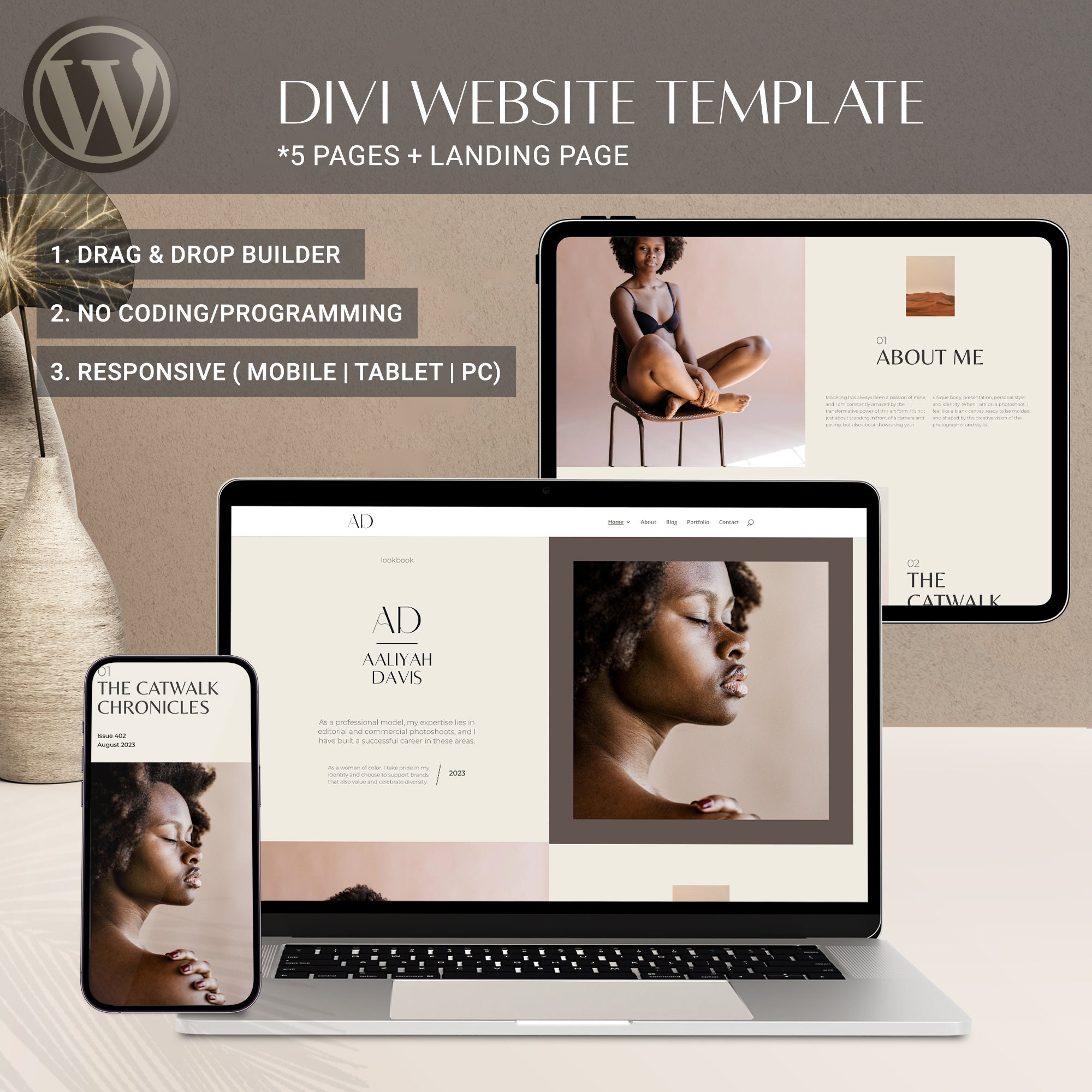 Fashion Model Wordpress Template, Drag & Drop Divi Theme, Easy Website ...
