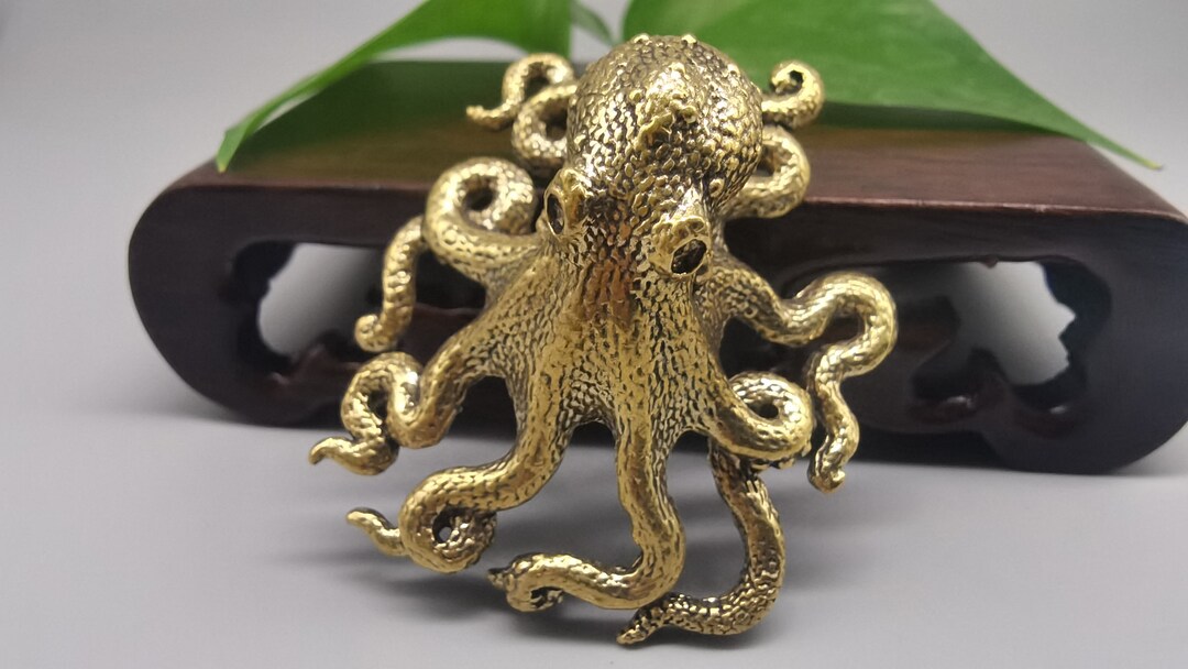 Brass Octopus Figurine, Mini Squid Sculpture - Etsy