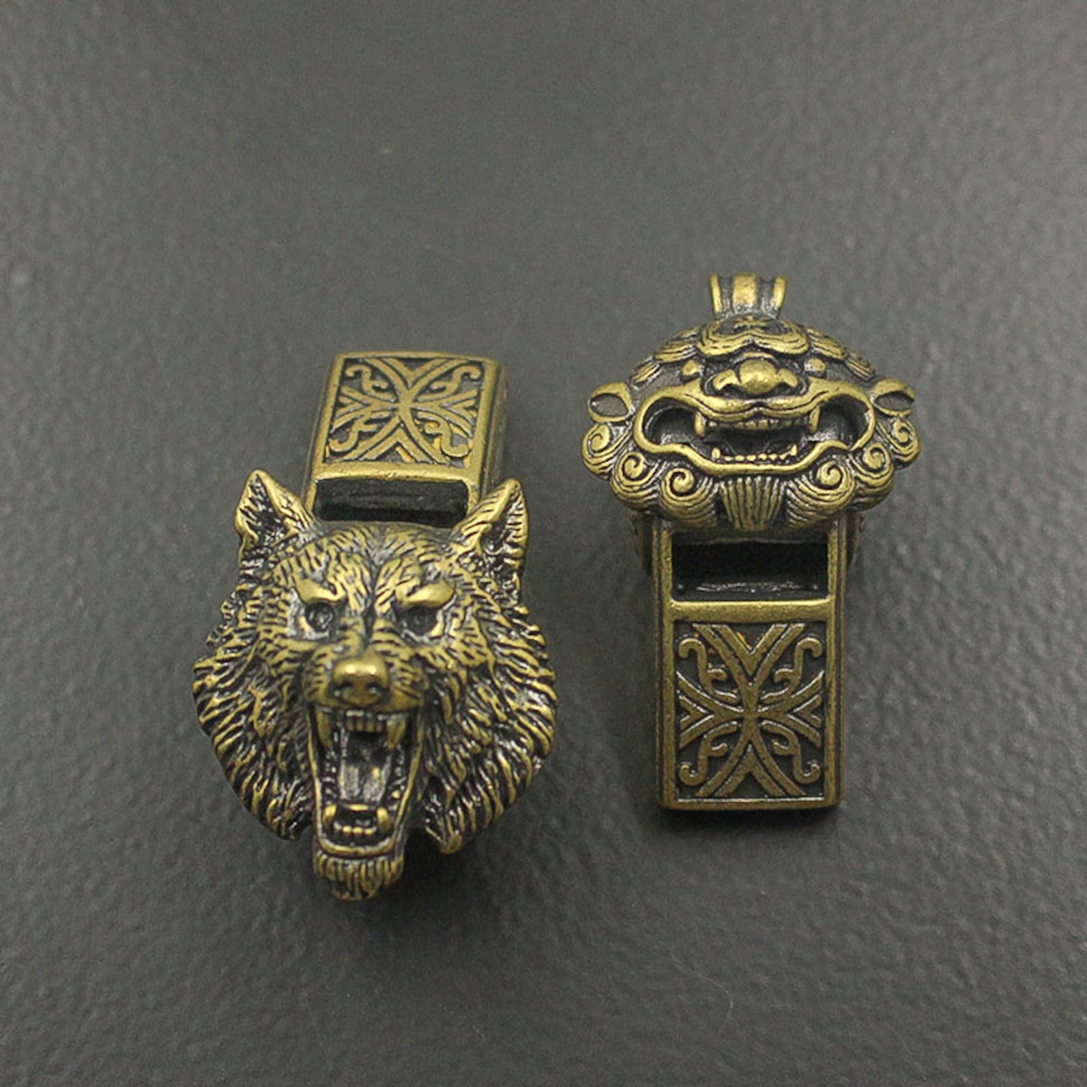 Two Whistle Brass Lion and Wolf Whistle Outdoor Survival - Etsy