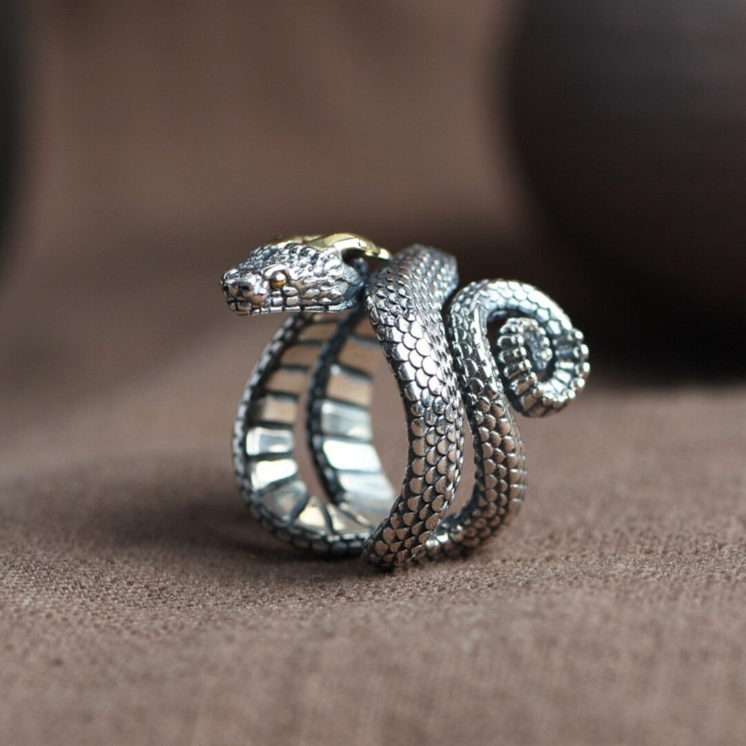 White Bronze Snake Ring, Creative Zodiac Snake Design, Men's Ring ...