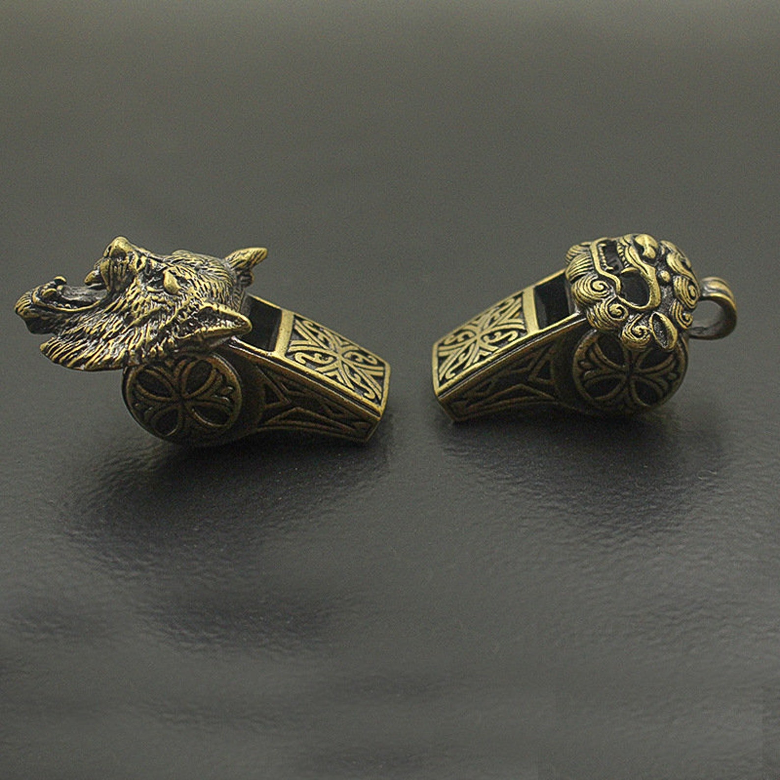 Two Whistle Brass Lion and Wolf Whistle Outdoor Survival - Etsy
