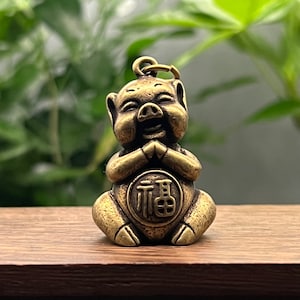 Small Vintage Brass Pig With Lucky Character, Chinese Zodiac Pig ...