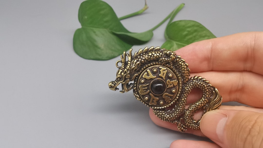 Retro Transfer Pearl Dragon Tag, Brass Old Six-character Mantra Car ...
