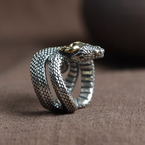 White Bronze Snake Ring, Creative Zodiac Snake Design, Men's Ring ...