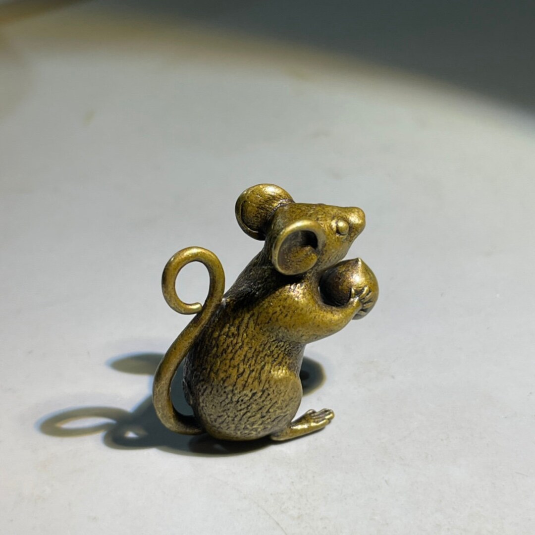 Brass Fun Mouse Offering Peach, Old Cute Mouse, Handmade Mini Pendant ...
