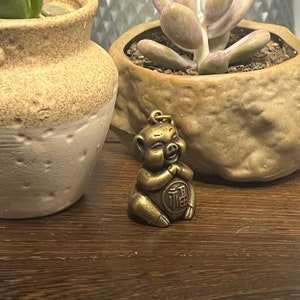 Small Vintage Brass Pig With Lucky Character, Chinese Zodiac Pig ...