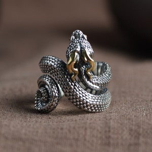 White Bronze Snake Ring, Creative Zodiac Snake Design, Men's Ring ...