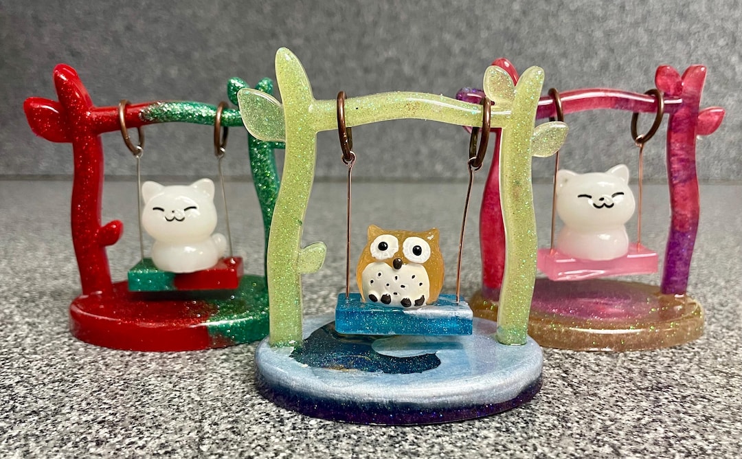 Cat Swing Owl Swing Desk Fidget Glow in the Dark Resin Art by SLO ...