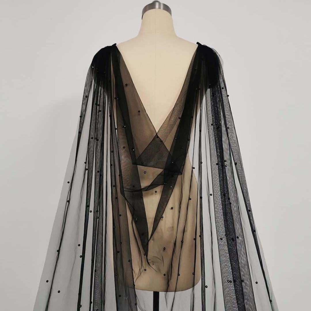 Black Cape Veil With Pearls/ 3 Meters Long Shoulder Veil Bridal Cape ...