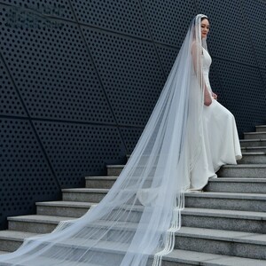 Luxury Cathedral Bridal Veil/ Pearl Edge 5 Meters Long Wedding Veil for ...