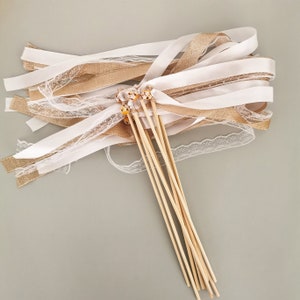 50pcs White Ribbon Wands/ Fairy Sticks Wedding Twirling/ Lace Streamers ...