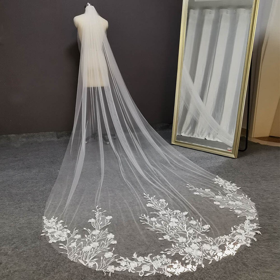 Real Photos Lace Wedding Veil/ 3 Meters Long 1.5 Meters Wide One Layer ...