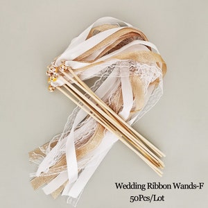 50pcs White Ribbon Wands/ Fairy Sticks Wedding Twirling/ Lace Streamers ...