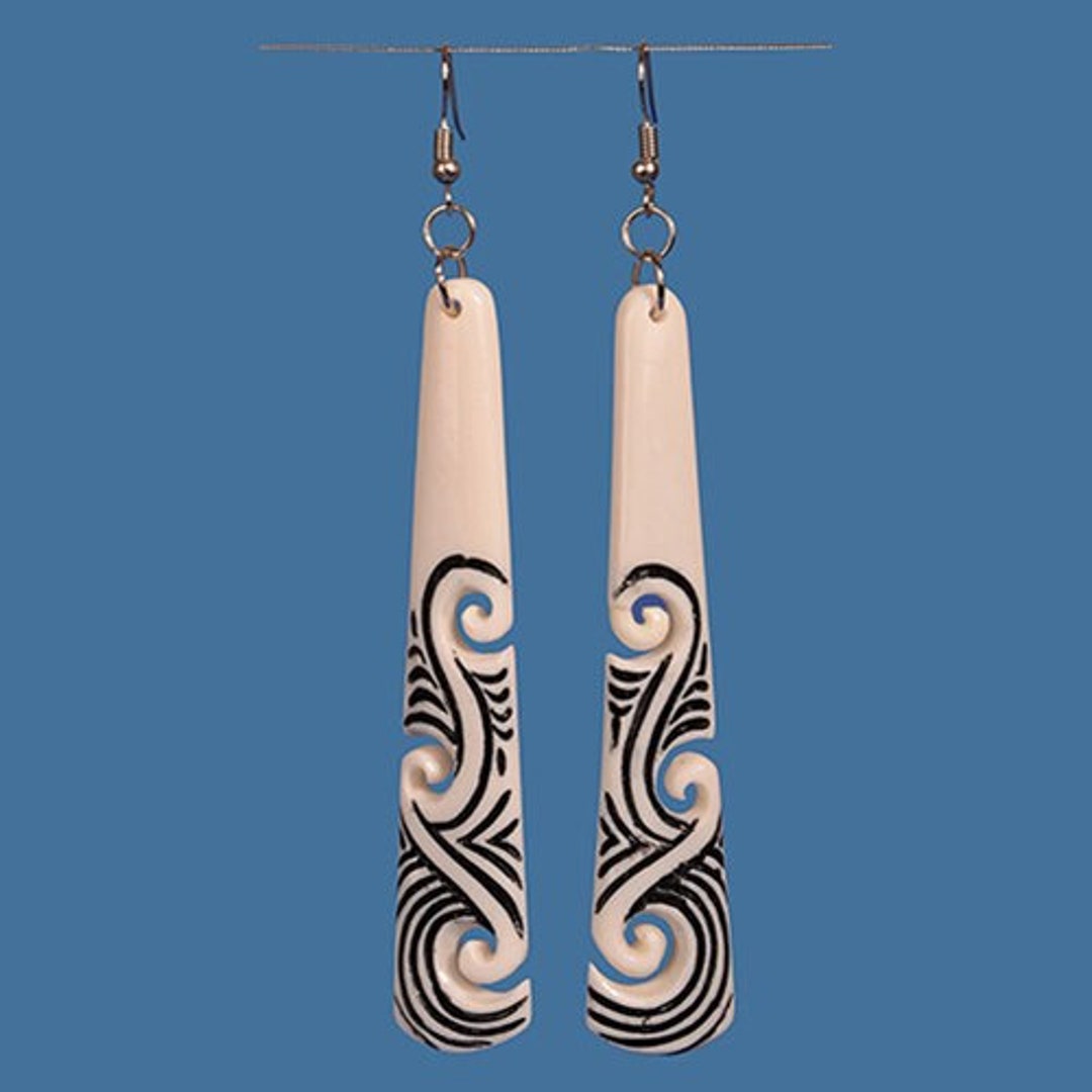 Bone Drop Earrings Moko Markings Handmade Māori Bone Carving From New ...