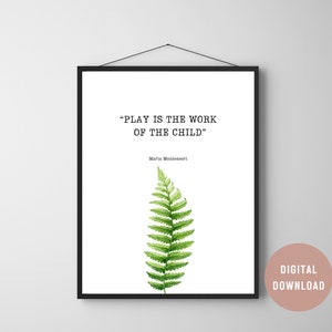 Watercolor Floral Wall Art Quotes Montessori, Play is the Work of the ...
