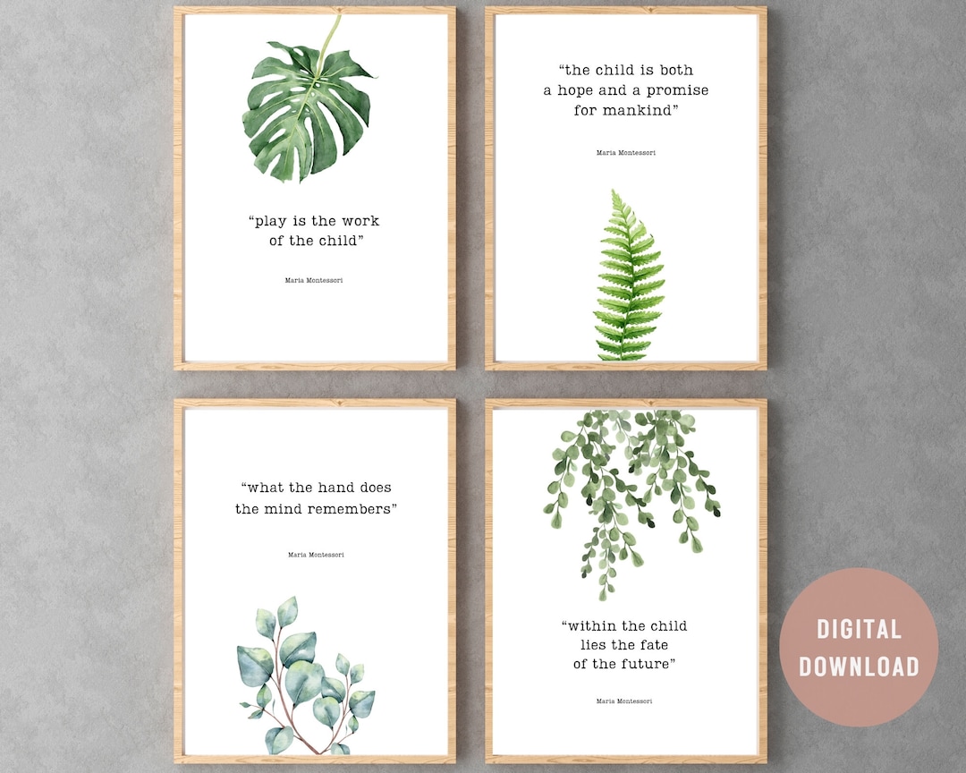 Watercolor Floral Wall Art Quotes Montessori, Play is the Work of the ...