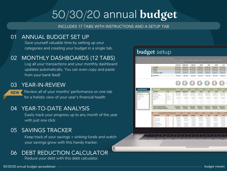 50/30/20 Budget Spreadsheet | Excel & Google Sheets | 2025 Financial ...