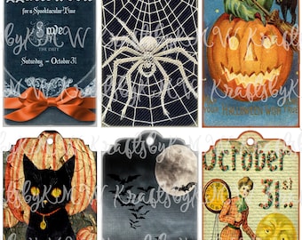 Vintage Grunge Halloween Labels Clipart for Junk Journals. Digital ...