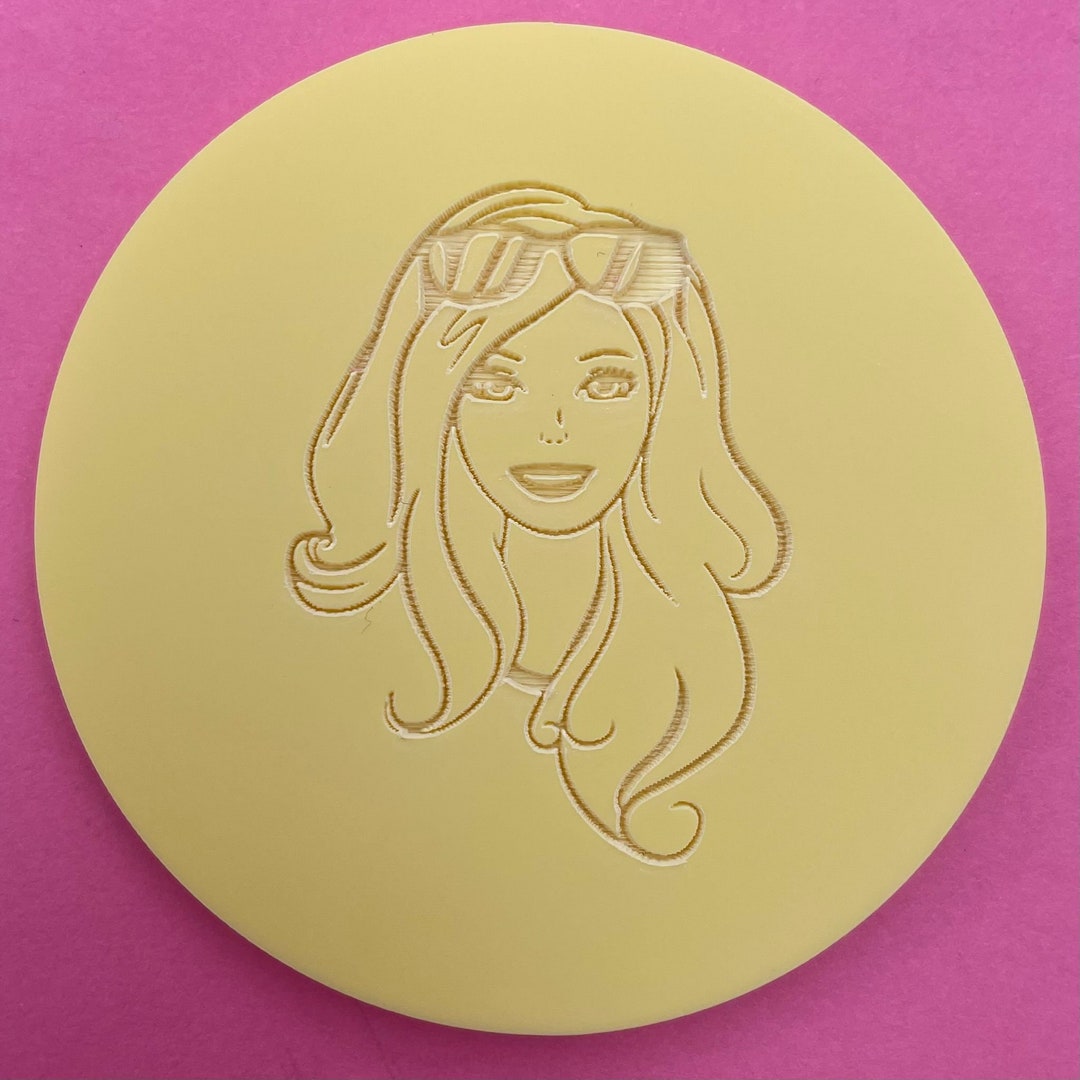 Barbie Face With Sunglasses Head Cupcake Cookie Engraved Circle Stamp ...