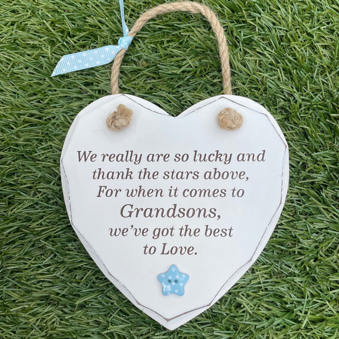 Really Lucky Grandson Grandparents Nanny Grandad White Hanging Heart ...