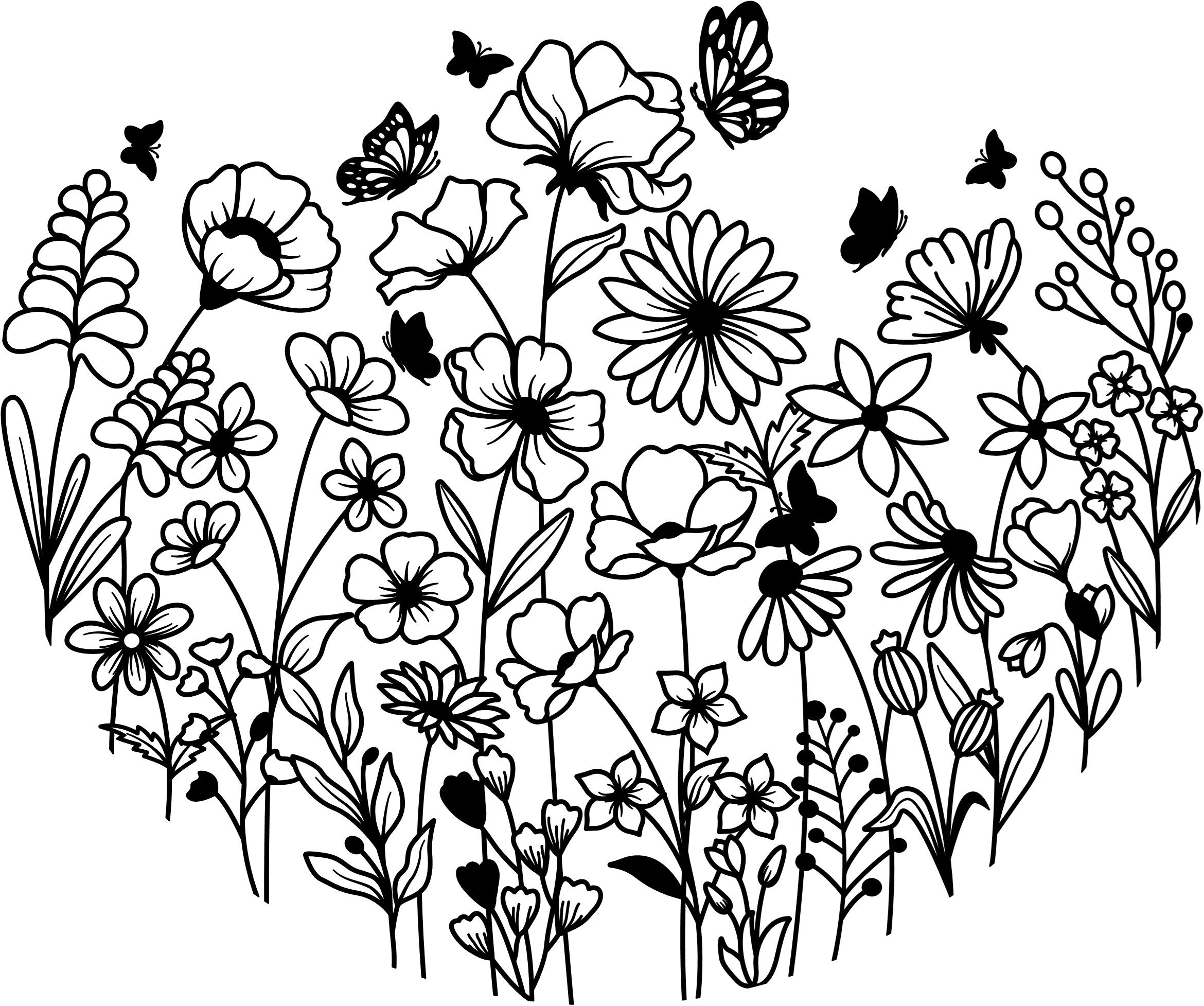 Wildflowers With Butterflies Svg Dxf and Jpg Files DIGITAL - Etsy