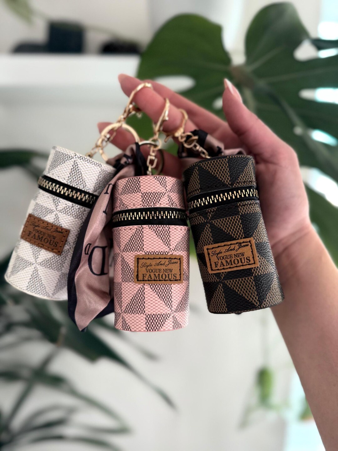 Trendy Bucket Keychain, Lipstick Holder, Key Fob Holder, Purse Charm ...