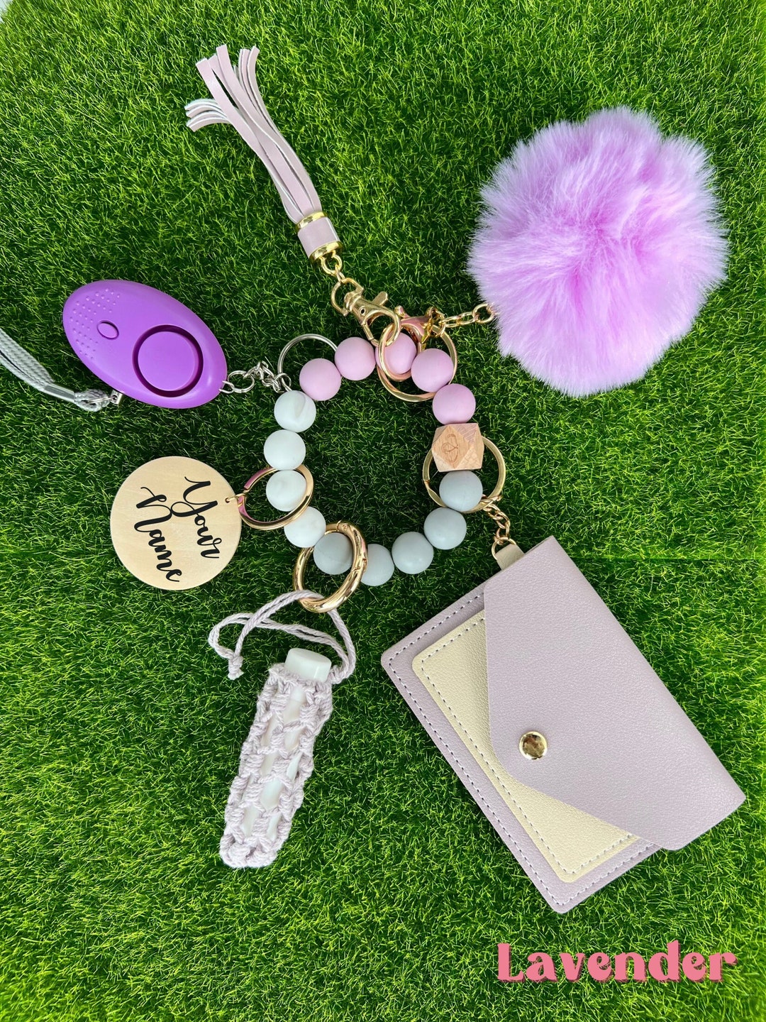 Personalized Safety Keychain, Silicone Wristlet With Leather Wallet ...