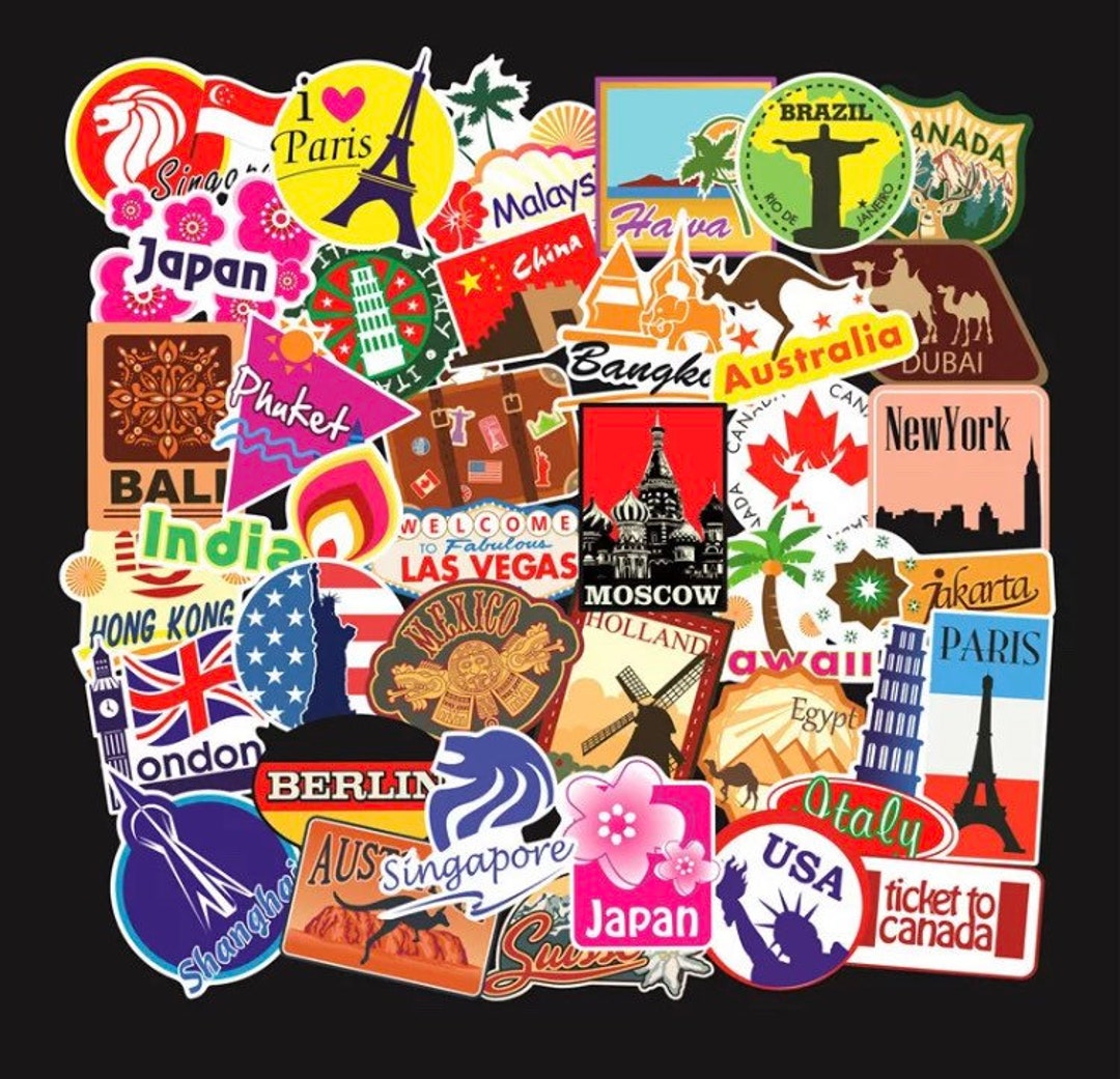 50 Pack Travel Countries Vinyl Luggage Carry on Bottle Stickers - Etsy