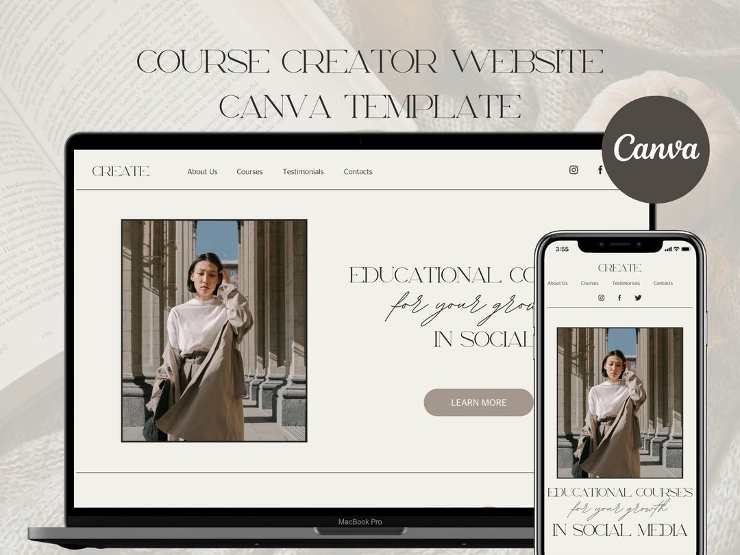 Online Course Website Template Canva, Course Creator Website Template ...
