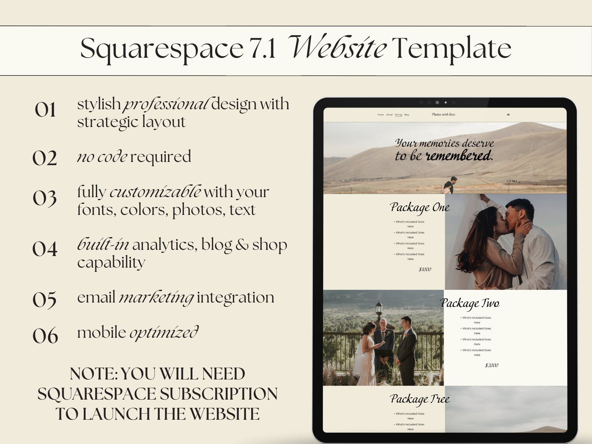 Squarespace Photography Website Template Photographer - Etsy