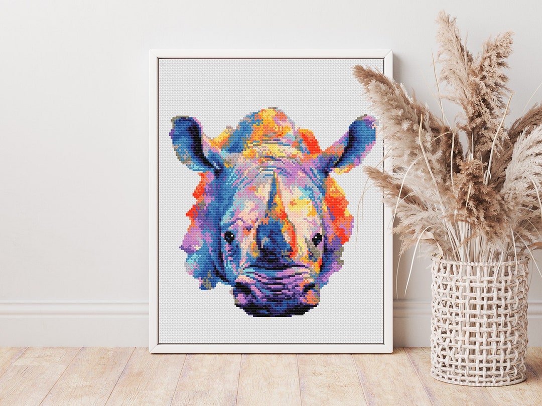 Watercolor Rhino Cross Stitch PDF Pattern - Wildlife Safari Animal ...